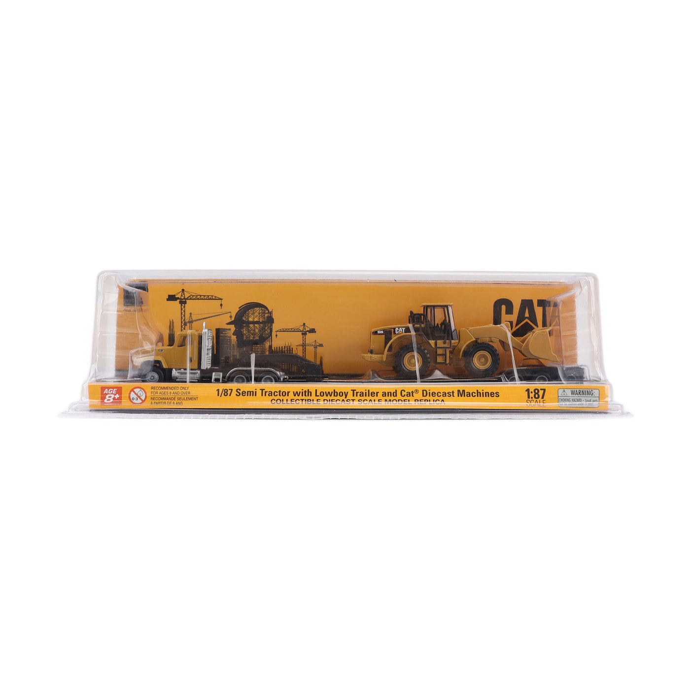 1:87 Cat Semi-Tractor with Lowboy Trailer and Cat Diecast Machines Ser ...