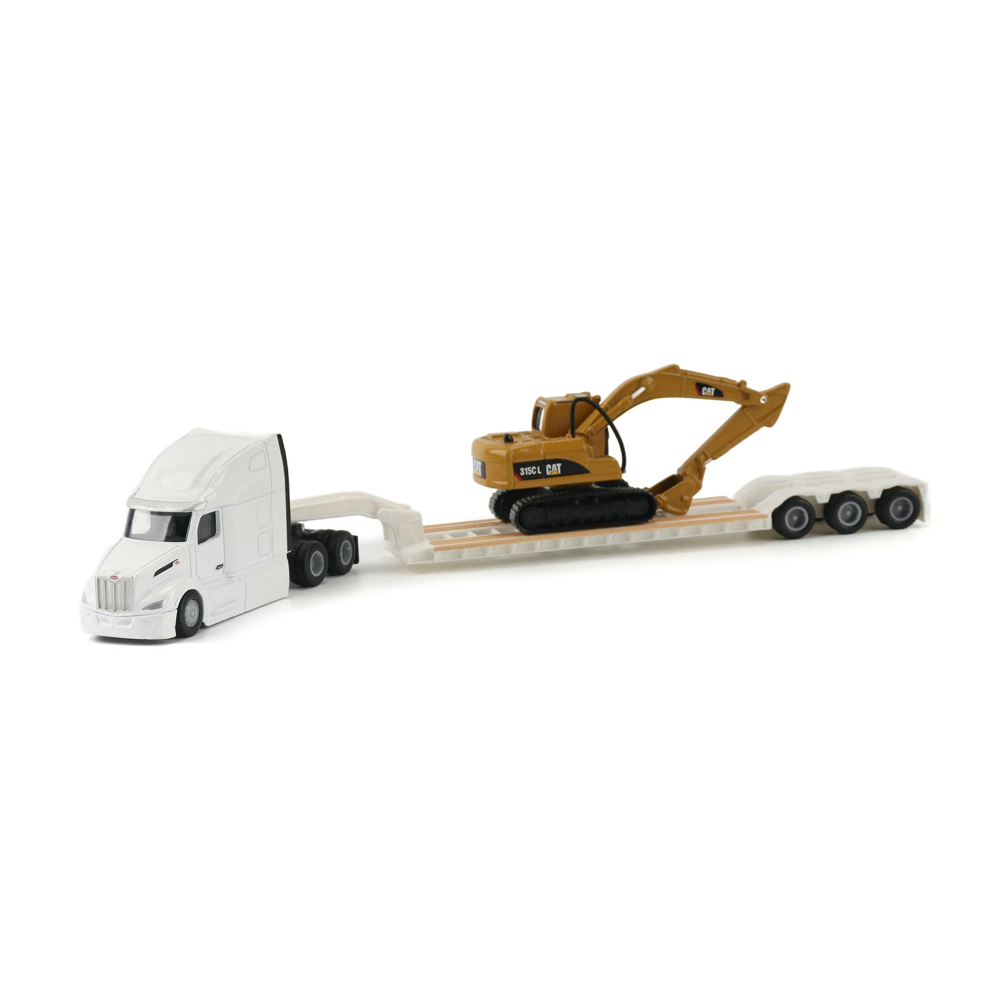 1:87 Cat Semi-Tractor with Lowboy Trailer and Cat Diecast Machines Ser ...