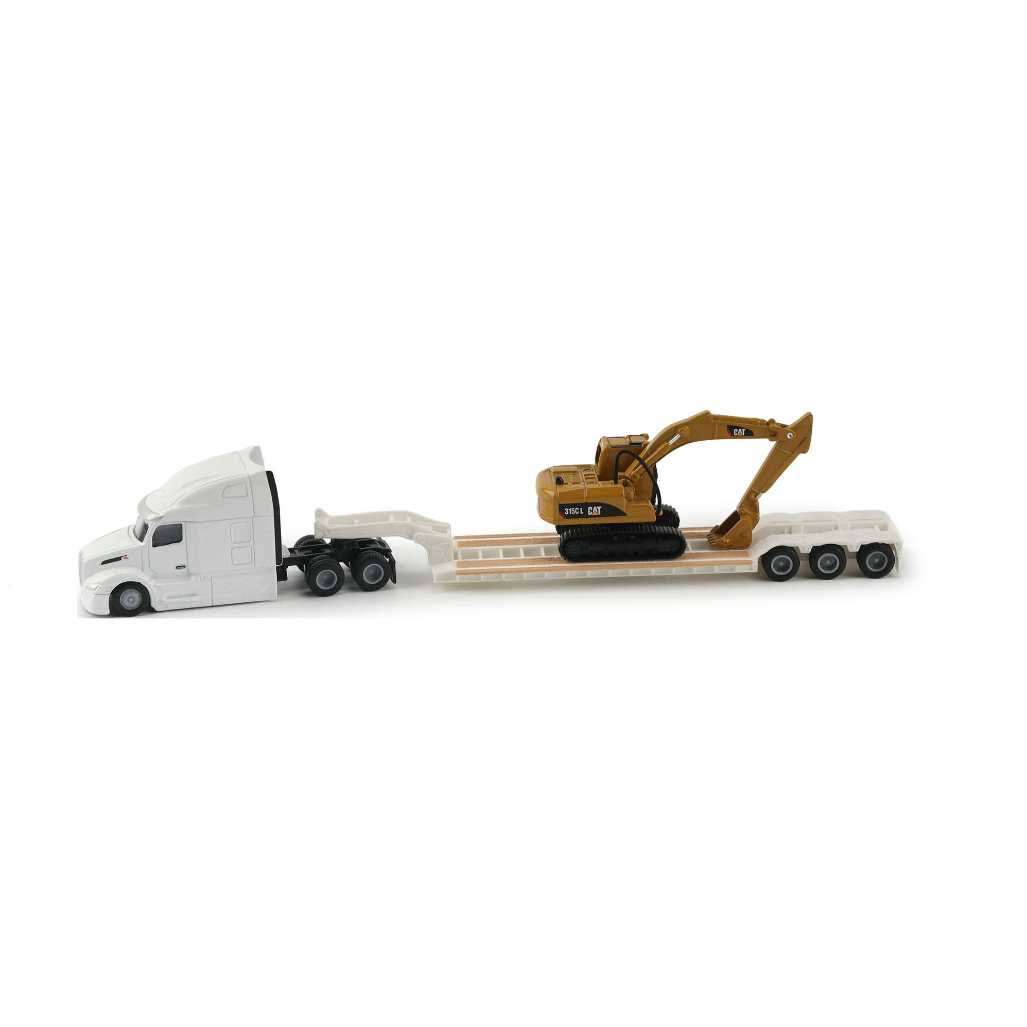 1:87 Cat Semi-Tractor with Lowboy Trailer and Cat Diecast Machines Ser ...