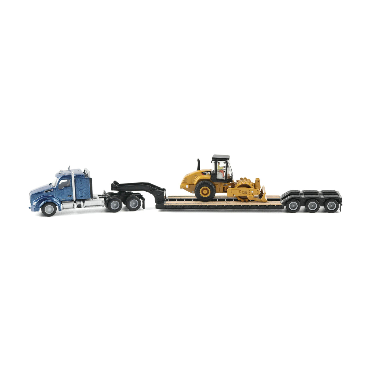 1:87 Blue Kenworth T880 Tractor with Lowboy Trailer and Cat Padfoot Ro ...