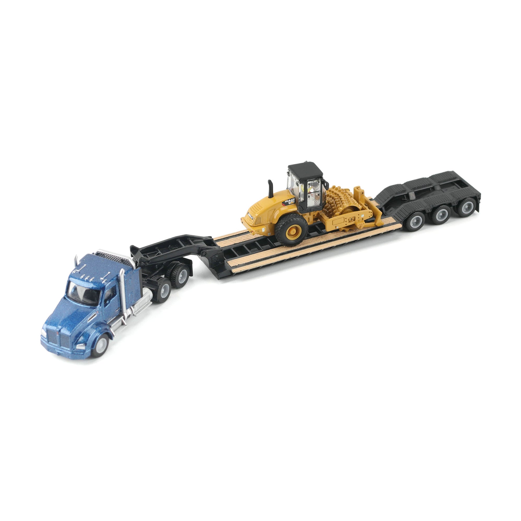 1:87 Blue Kenworth T880 Tractor with Lowboy Trailer and Cat Padfoot Ro ...