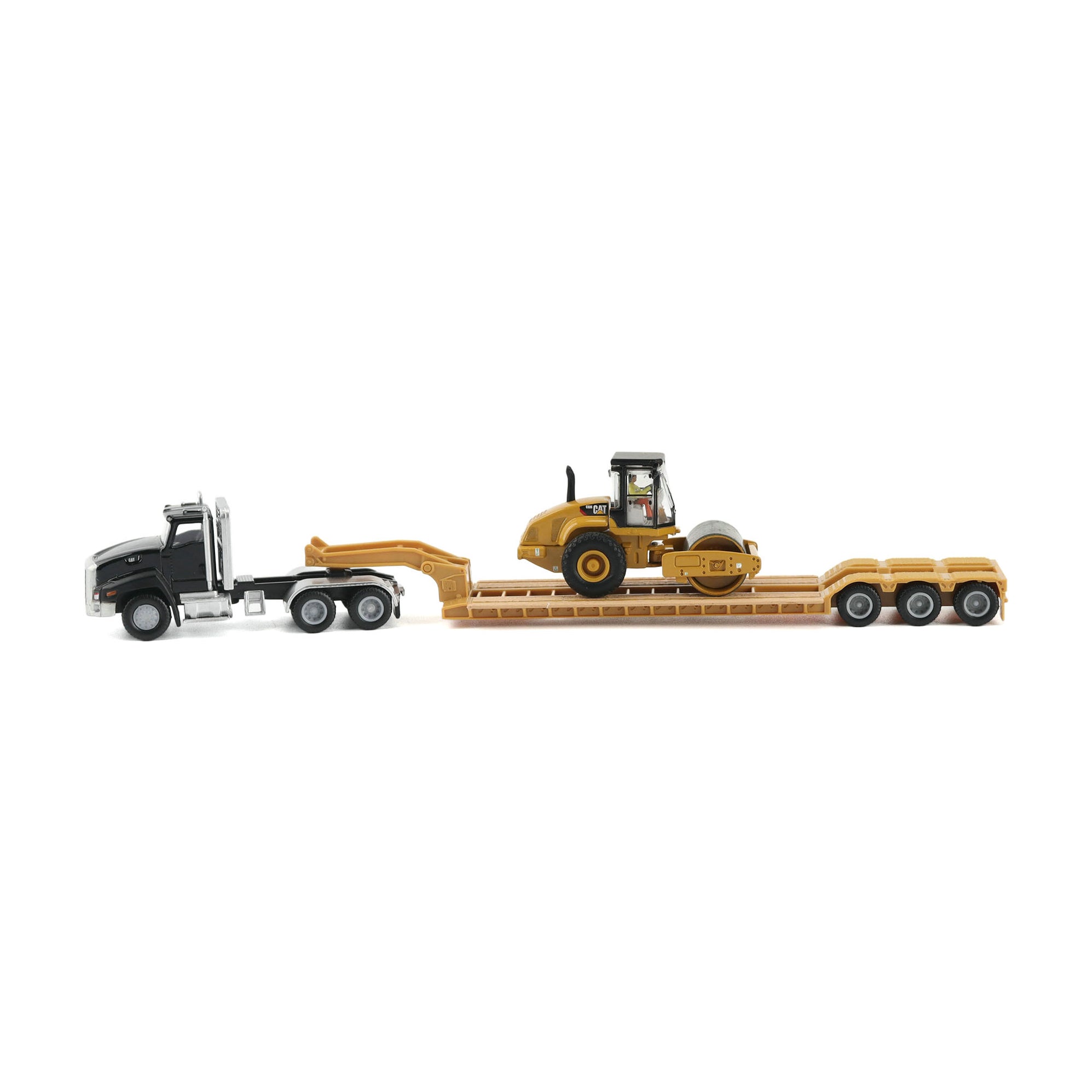 1:87 Cat Semi-Tractor with Lowboy Trailer and Cat Diecast Machines Ser ...