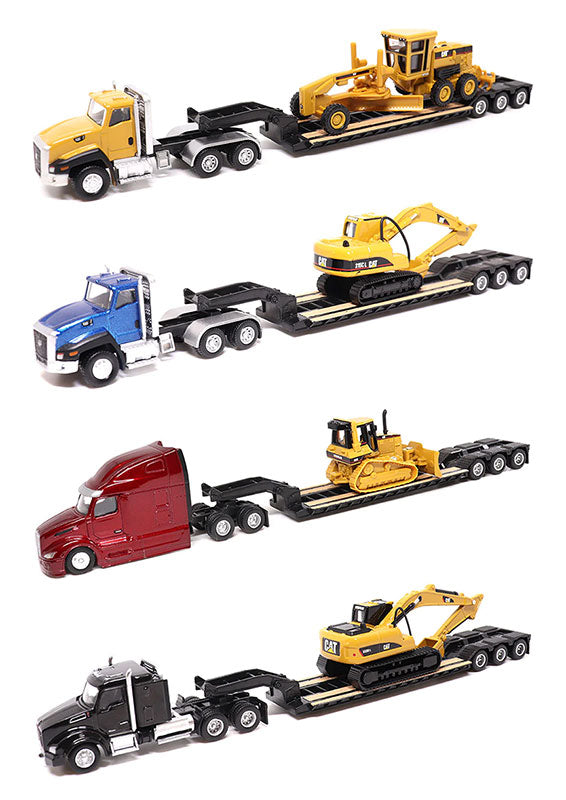 1:87 Scale Cat semi Tractor with lowboy Trailer and Cat diecast machin ...